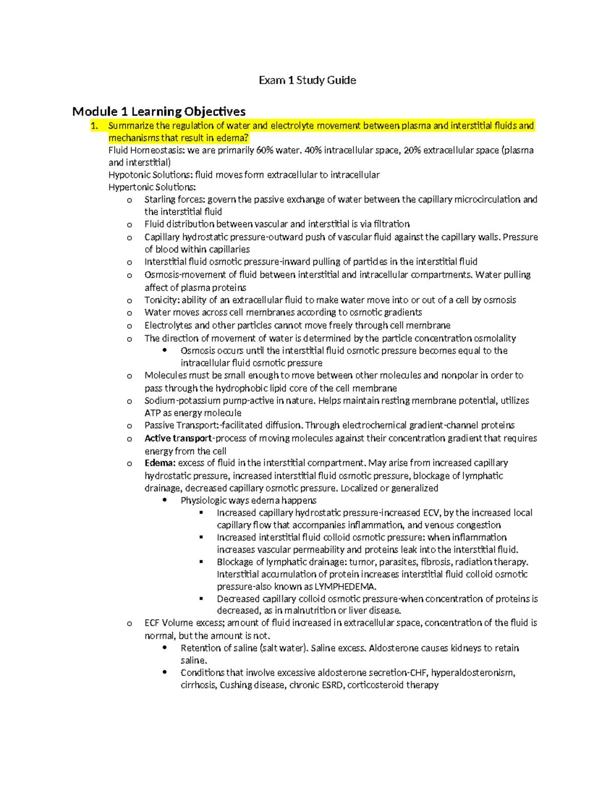 Exam 1 Study Guide: Water Regulation, Electrolyte Balance, and Genetics ...