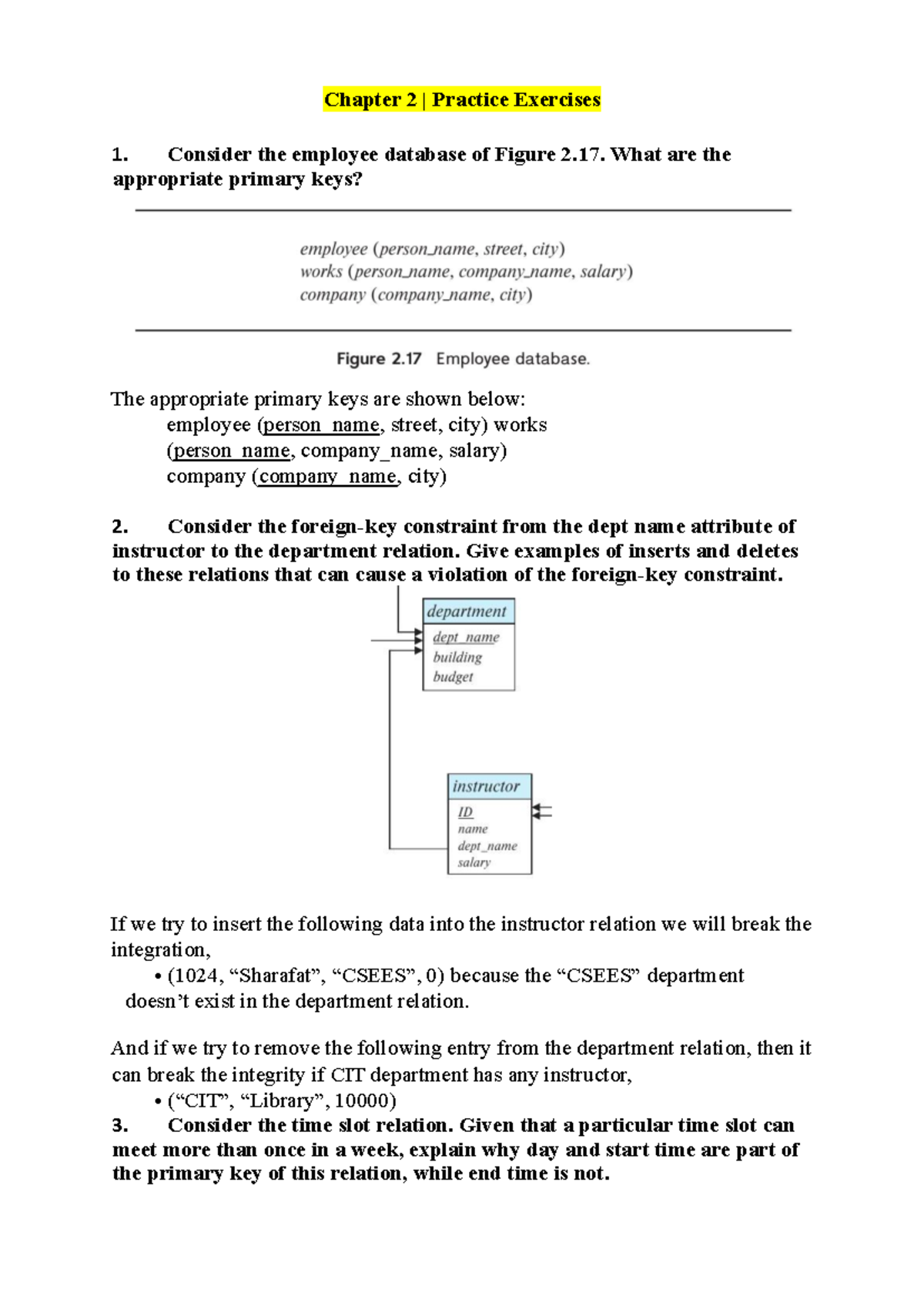 Chapter 2 Practice Exercises: Primary Keys & Relational Algebra - Studocu
