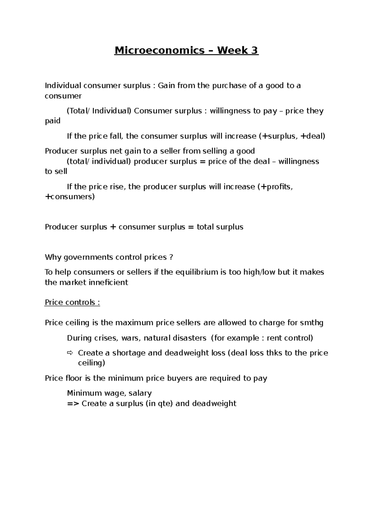 Microeconomics - Week 3: Consumer and Producer Surplus Analysis - Studocu