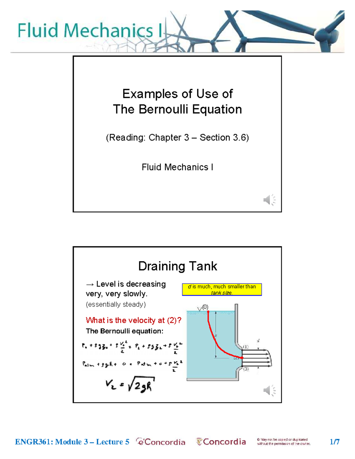 ENGR361: Fluid Mechanics I - Lecture 3 on Bernoulli Equation - Studocu