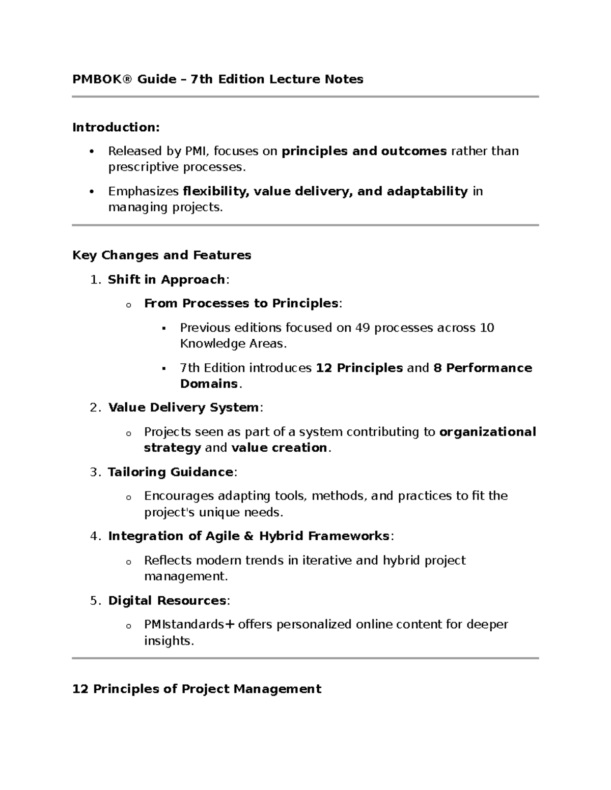 Pmbok® Guide – 7th Edition Lecture Notes - PMBOK® Guide – 7th Edition ...