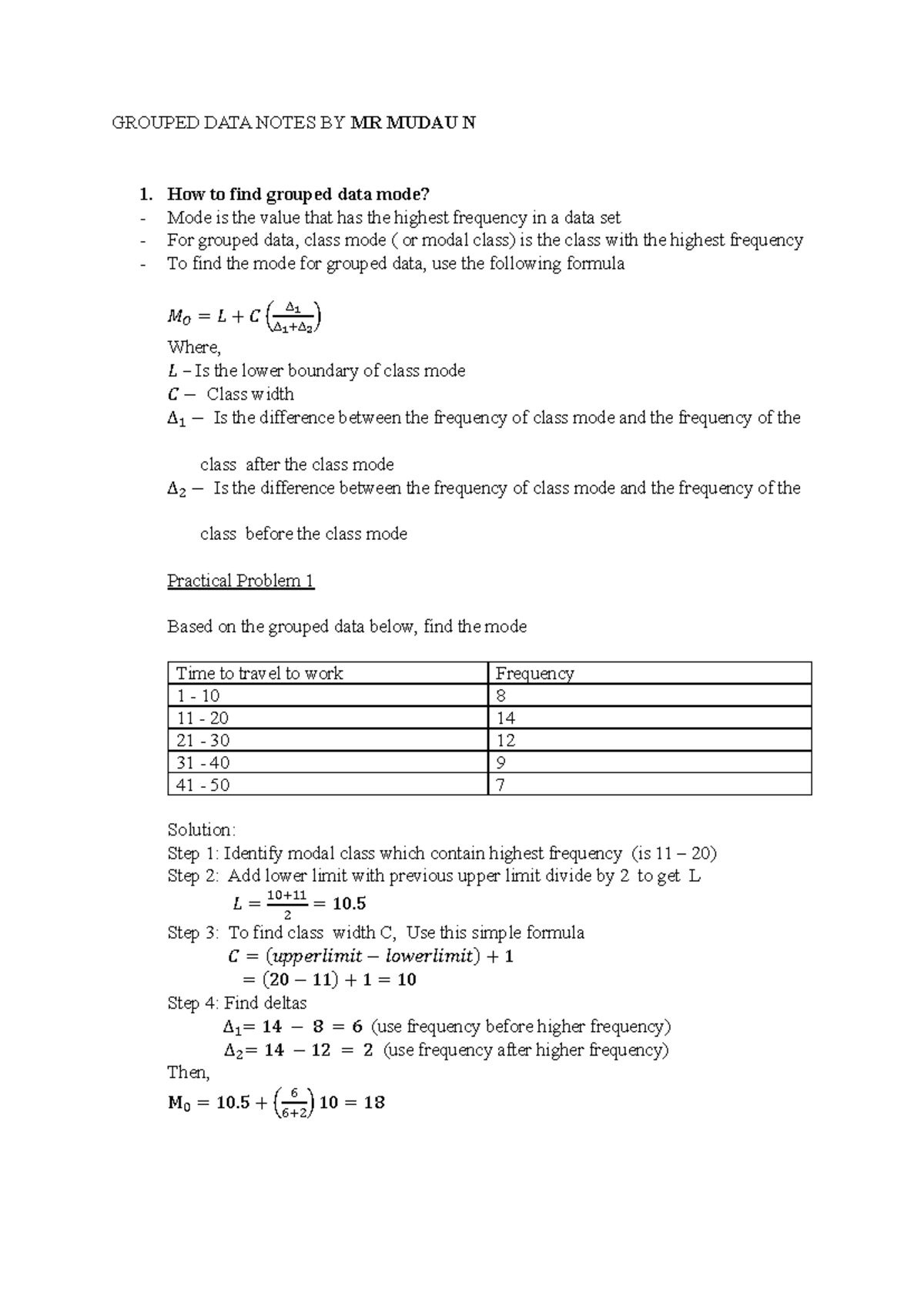 Grouped Data Notes: Finding Mode, Median, Quartiles & Percentiles - Studocu