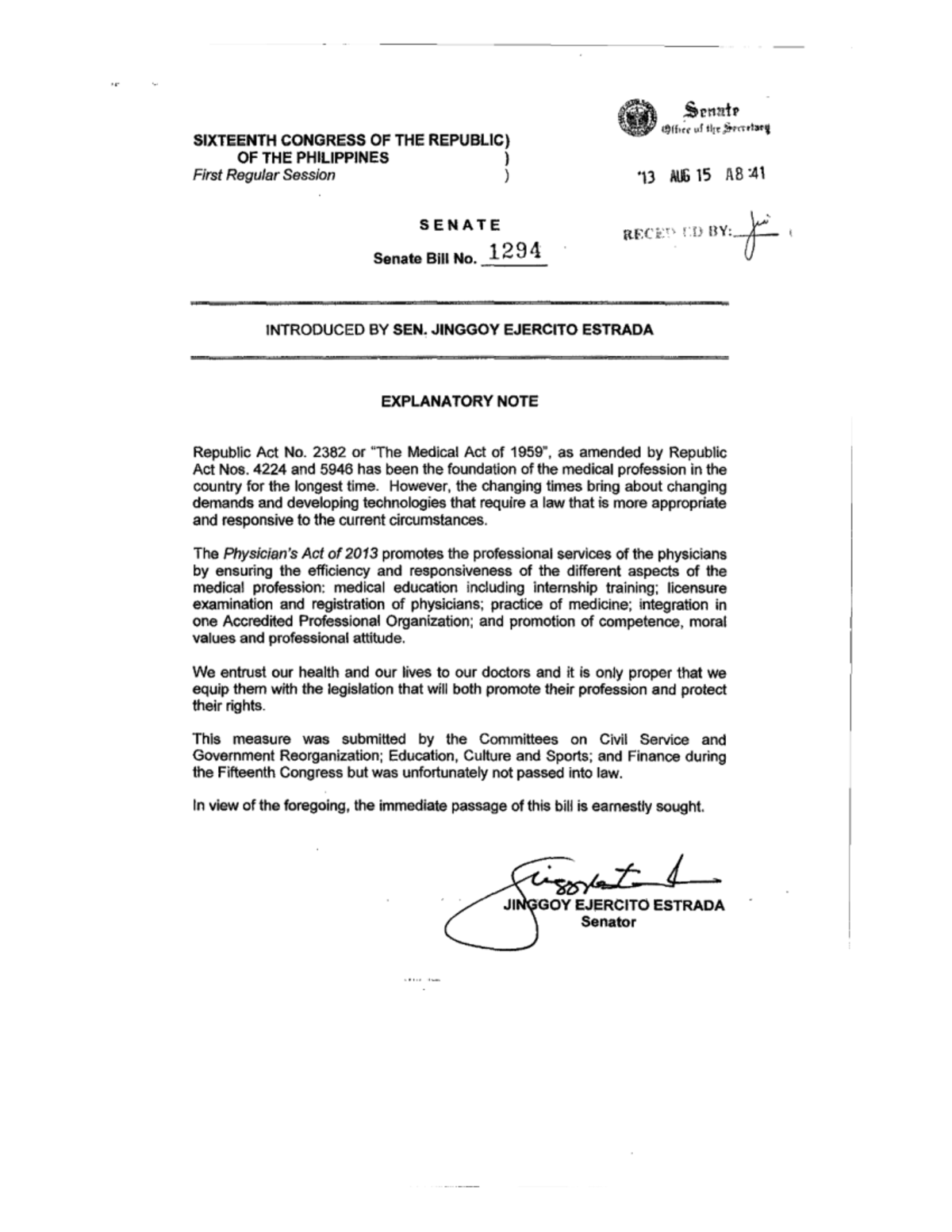 Senate Bill No. 1294: Amending Republic Act No. 2382 on Medical ...