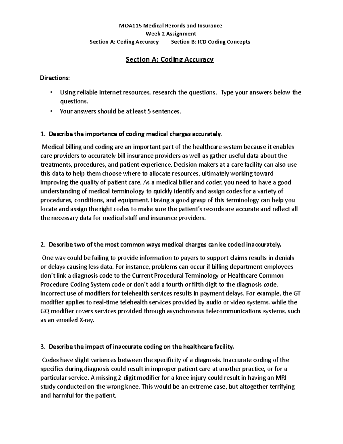 Week 2 Assignment: Coding Accuracy & ICD Coding Concepts Analysis - Studocu