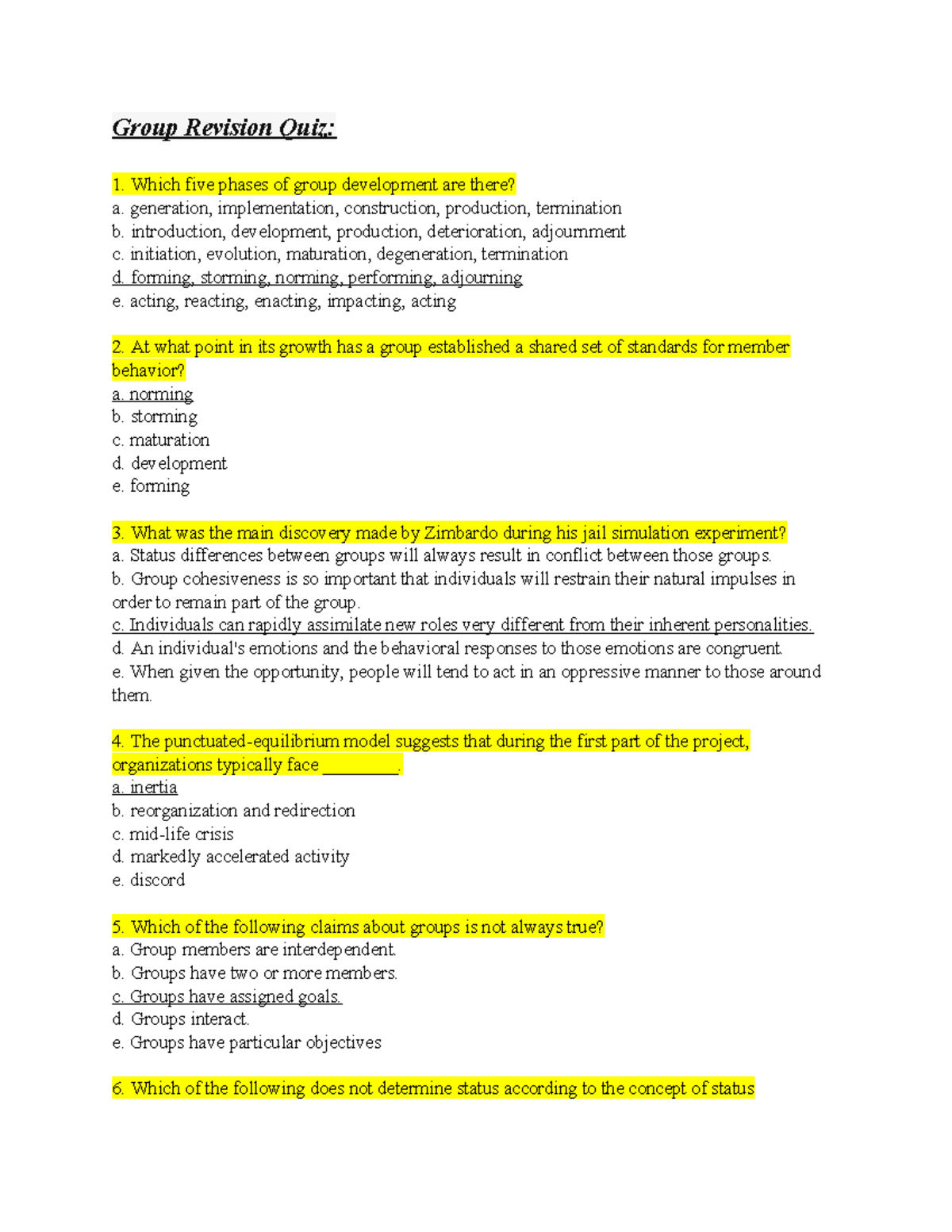 Group Revision Quiz - OB - Group Revision Quiz: Which five phases of ...