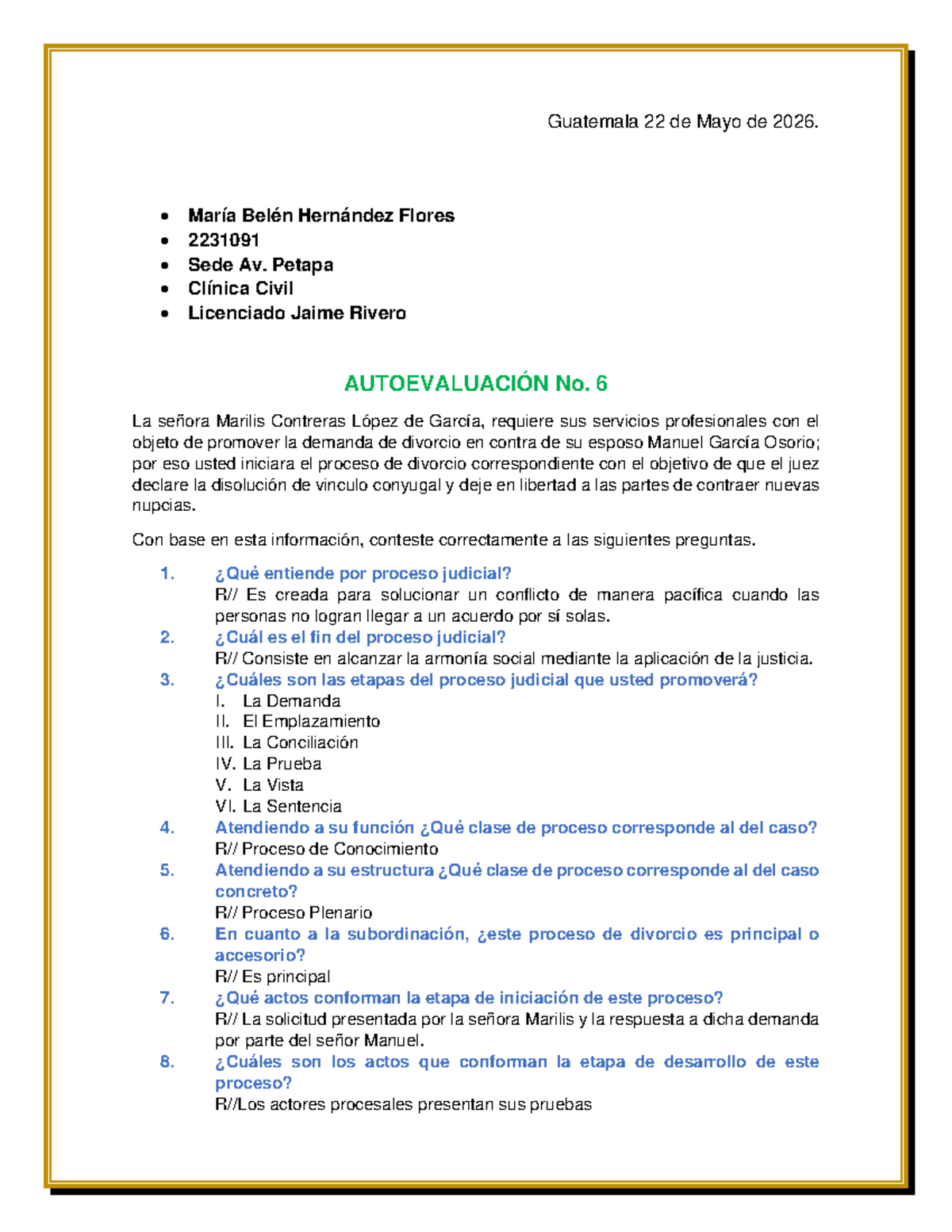 Autoevaluaciones de Derecho Procesal Civil - María Belén Hernández ...