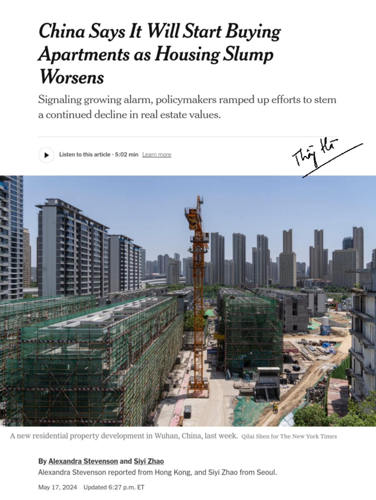 China Says It Will Start Buying Apartments as Housing Slump Worsens ...