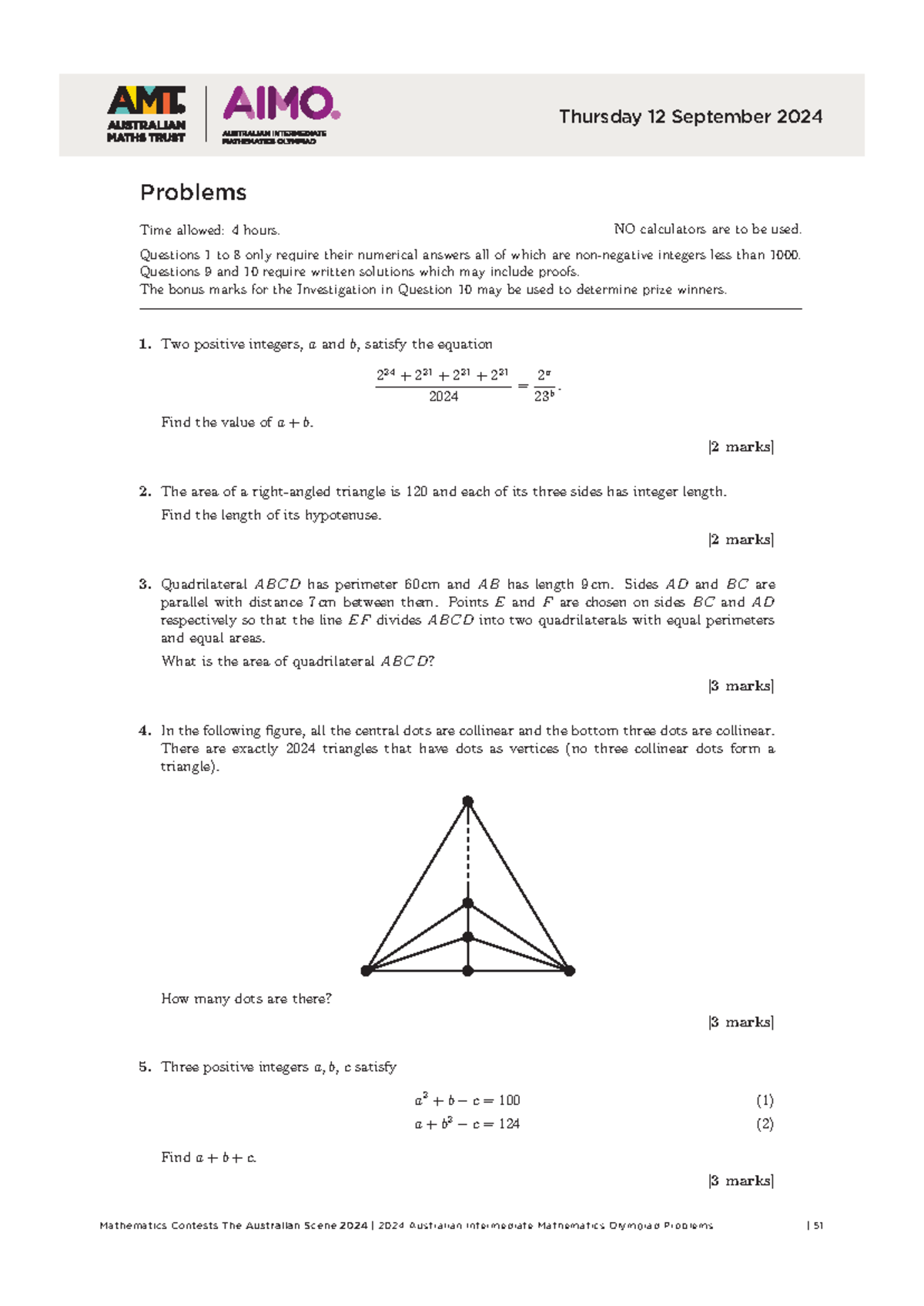2024 AIMO Intermediate Mathematics Olympiad Problems & Solutions - Studocu
