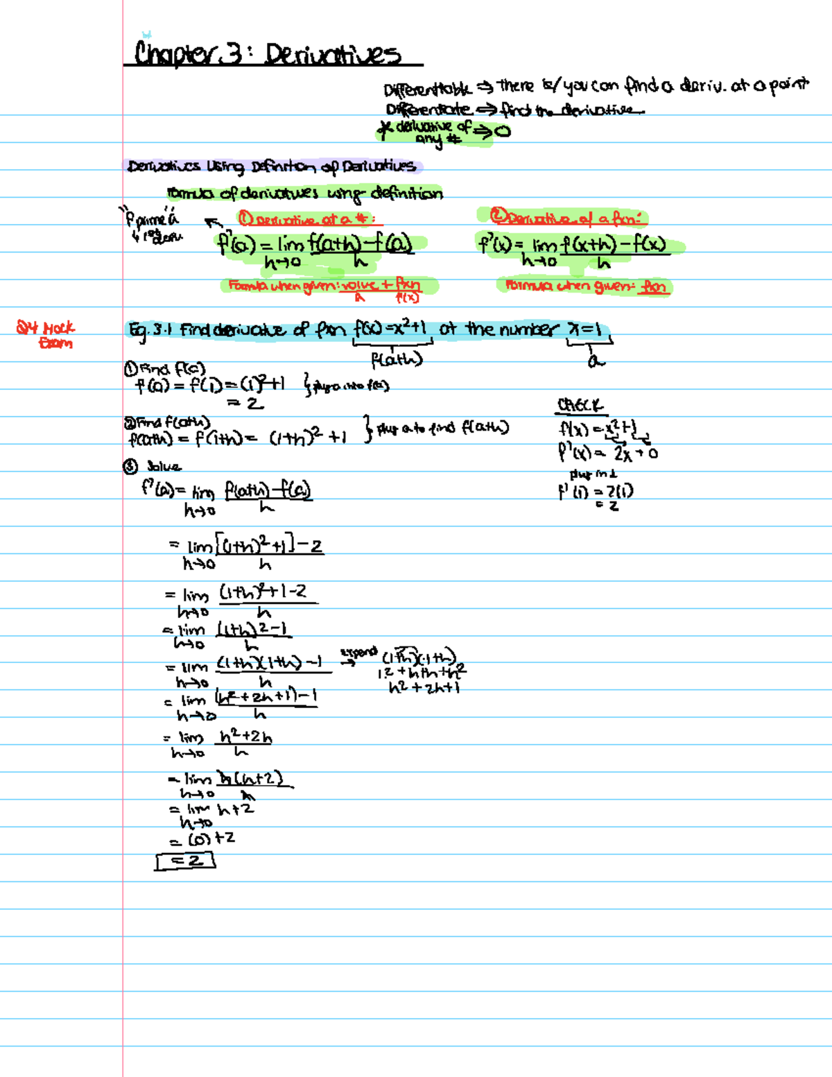 Calc 1 Chap 3-5 Notes Condensed - Chapters Derivatives Differentiable ...