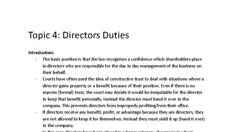 Directors Duties - Lecture Notes (LAW 101) - Studocu