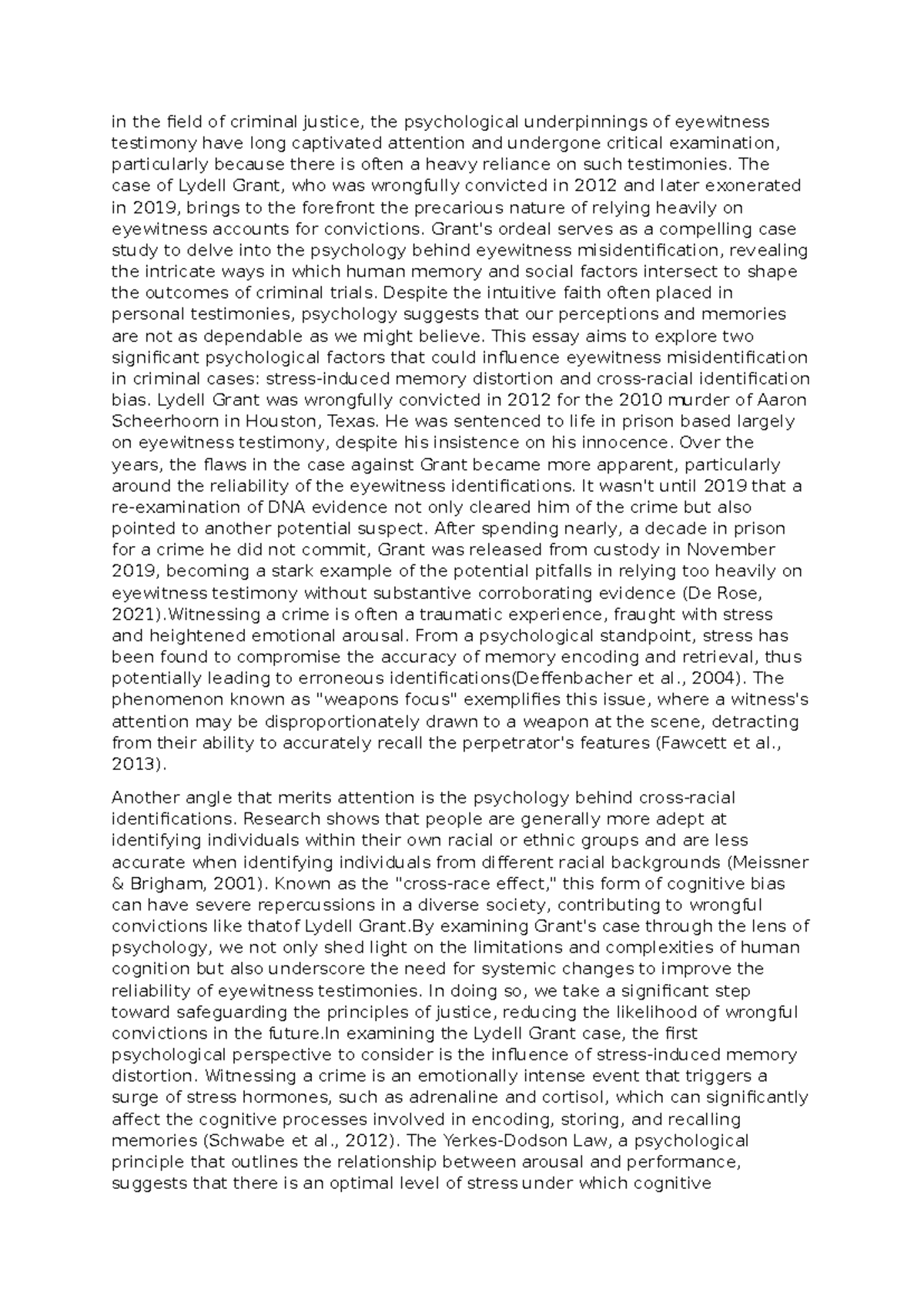 Psychological Insights on Eyewitness Testimony: A Case Study of L ...