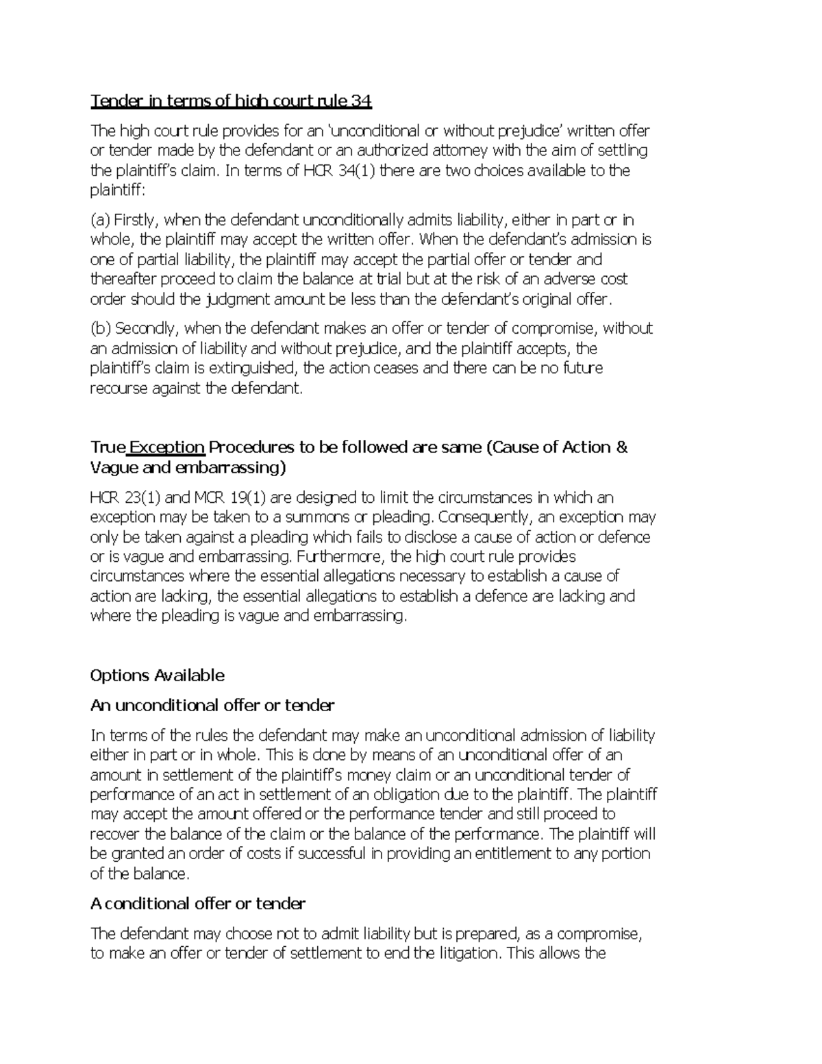 Civil Procedure Special Exam: Understanding High Court Rules and ...