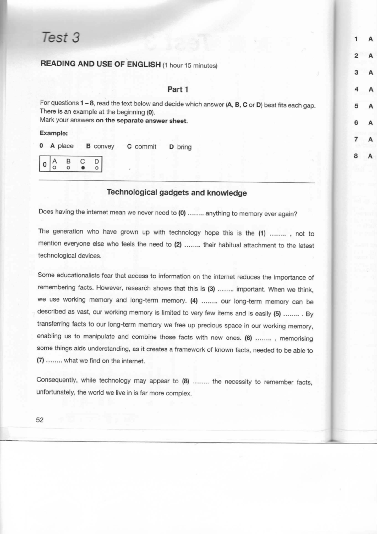C1 Advanced Exam 3 - exame - Test 3 1 A 2 A READING AND USE OF ENGLISH ...