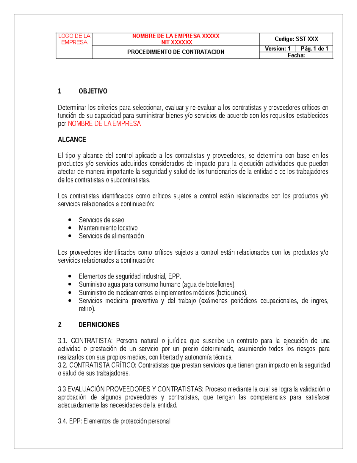 Criterios de Selección para Contratistas y Proveedores - SST 24.1 - Studocu