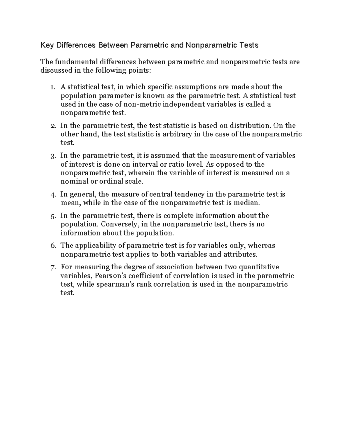 Differences between Parametric and Nonparametric Tests - A statistical ...