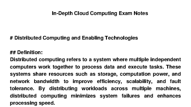 Cloud Computing Exam Notes: Distributed Systems & Enabling Tech - Studocu