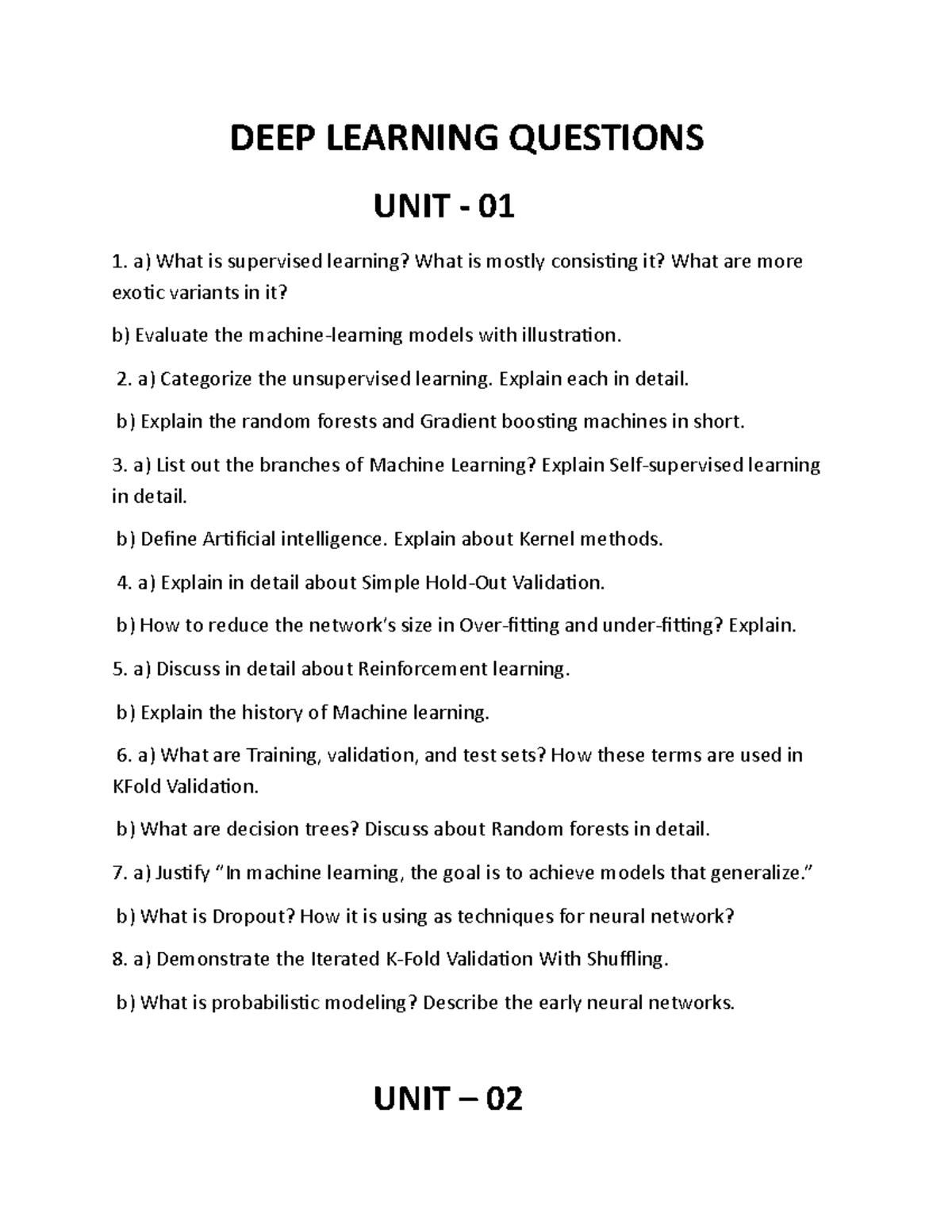 Deep Learning Questions: Comprehensive Study Guide for CS-401 - Studocu