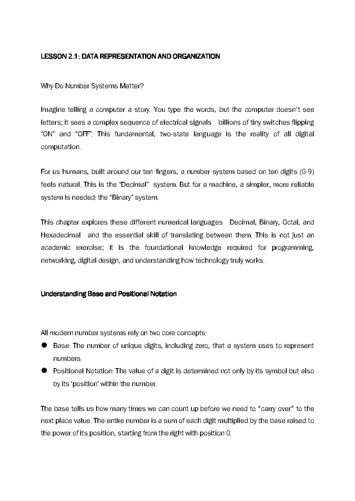 Lesson 2.1: Data Representation & Number Systems in Computing - Studocu
