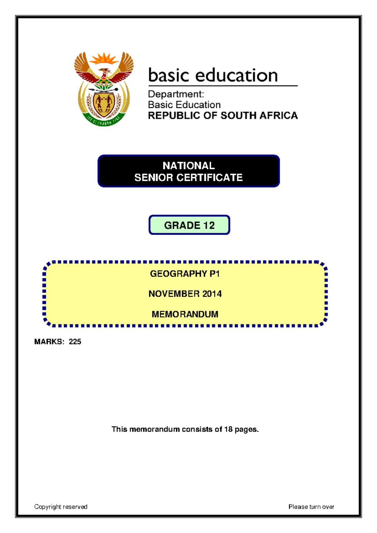 Geography P1 NSC November 2014 Examination Memorandum - Studocu