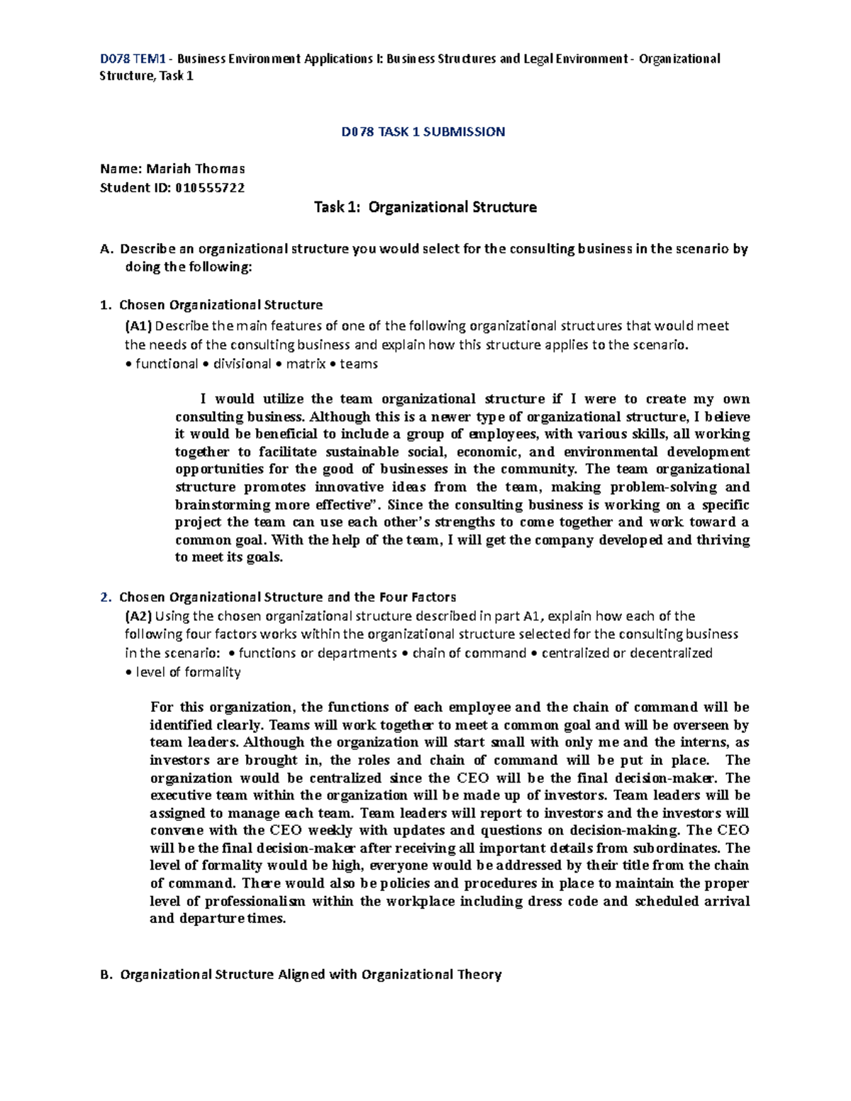 D078 Task 1 Revised Submission 3 - D078 TEM1 - Business Environment ...