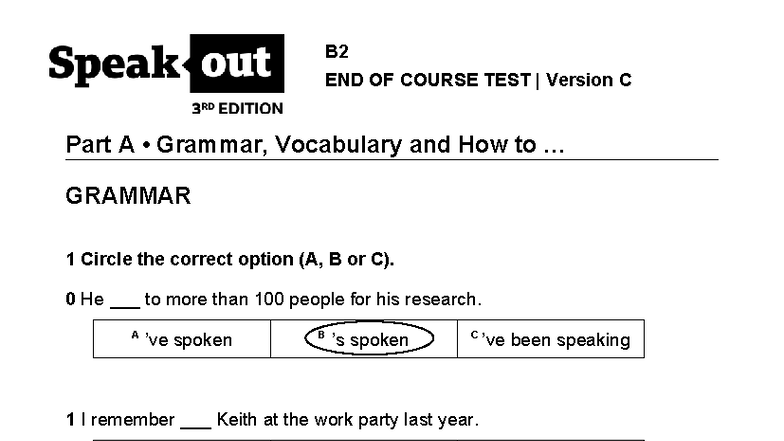 B2 END OF COURSE TEST U1-8C: Grammar, Vocabulary & Listening - Studocu