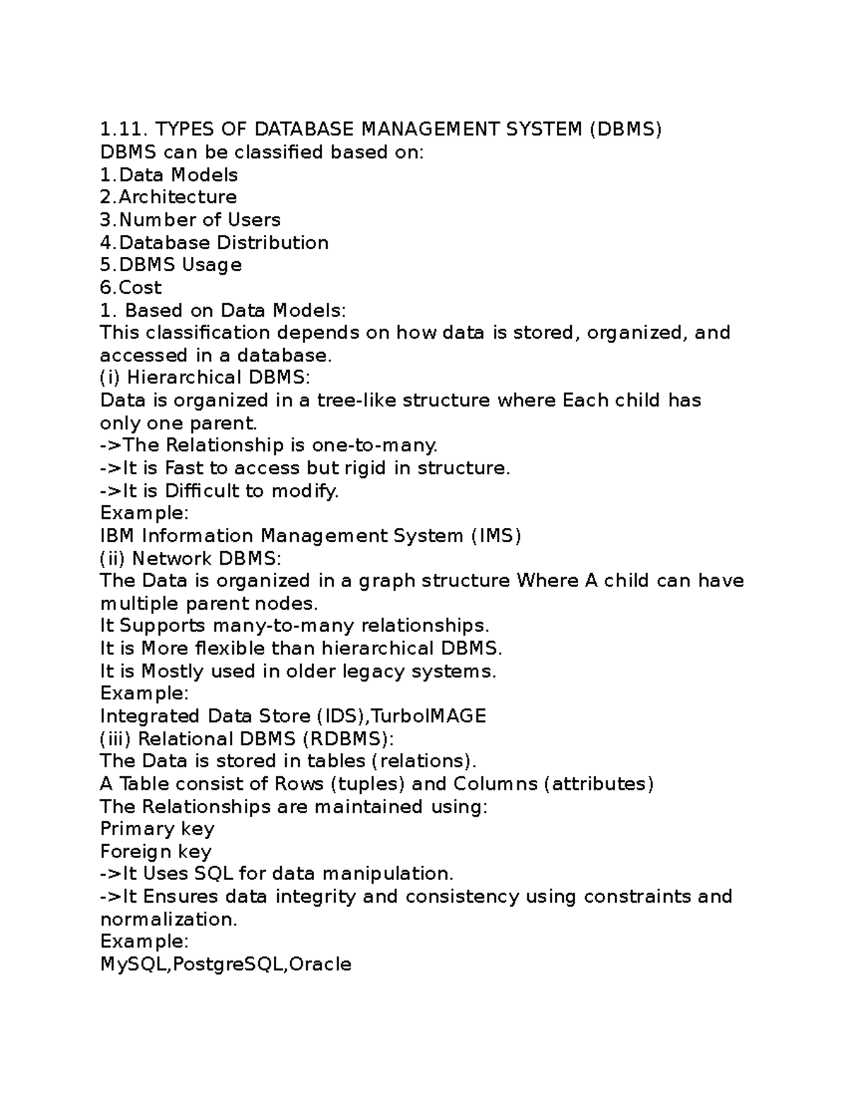 1.11. Types of Database Management Systems (DBMS) Explained - Studocu