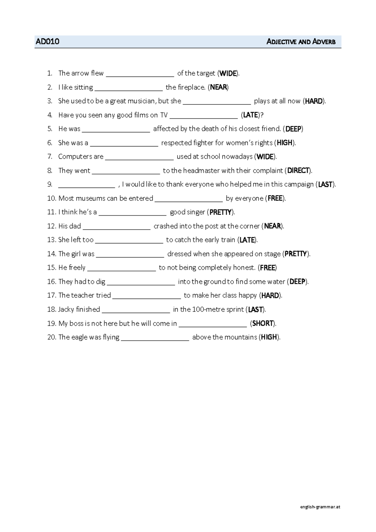 AD010 Adjective and Adverb Exercises - Quiz Format - Studocu