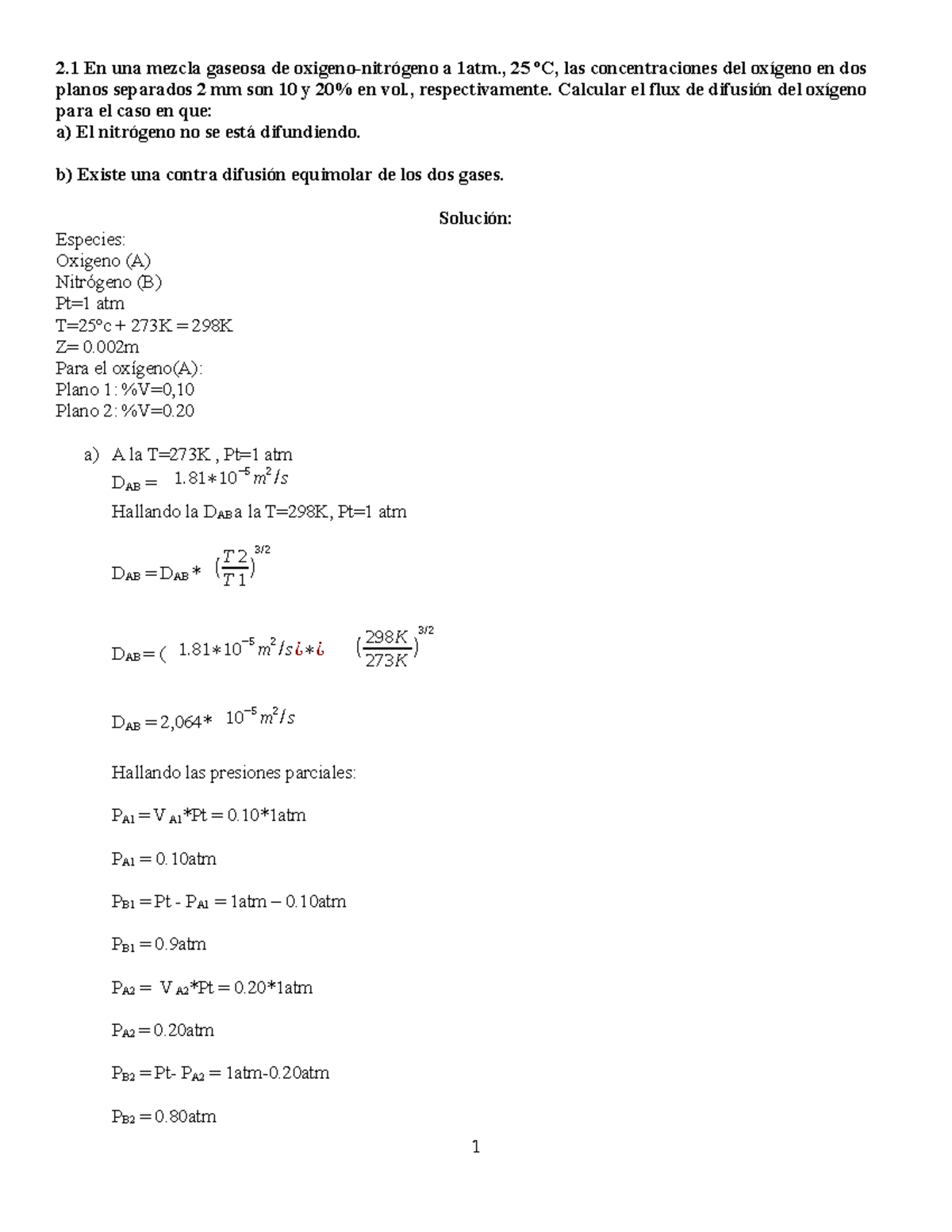 Pdfcoffee - Solucionario Robert Treybal - 2 En una mezcla gaseosa de oxigeno-nitrógeno a 1atm ...