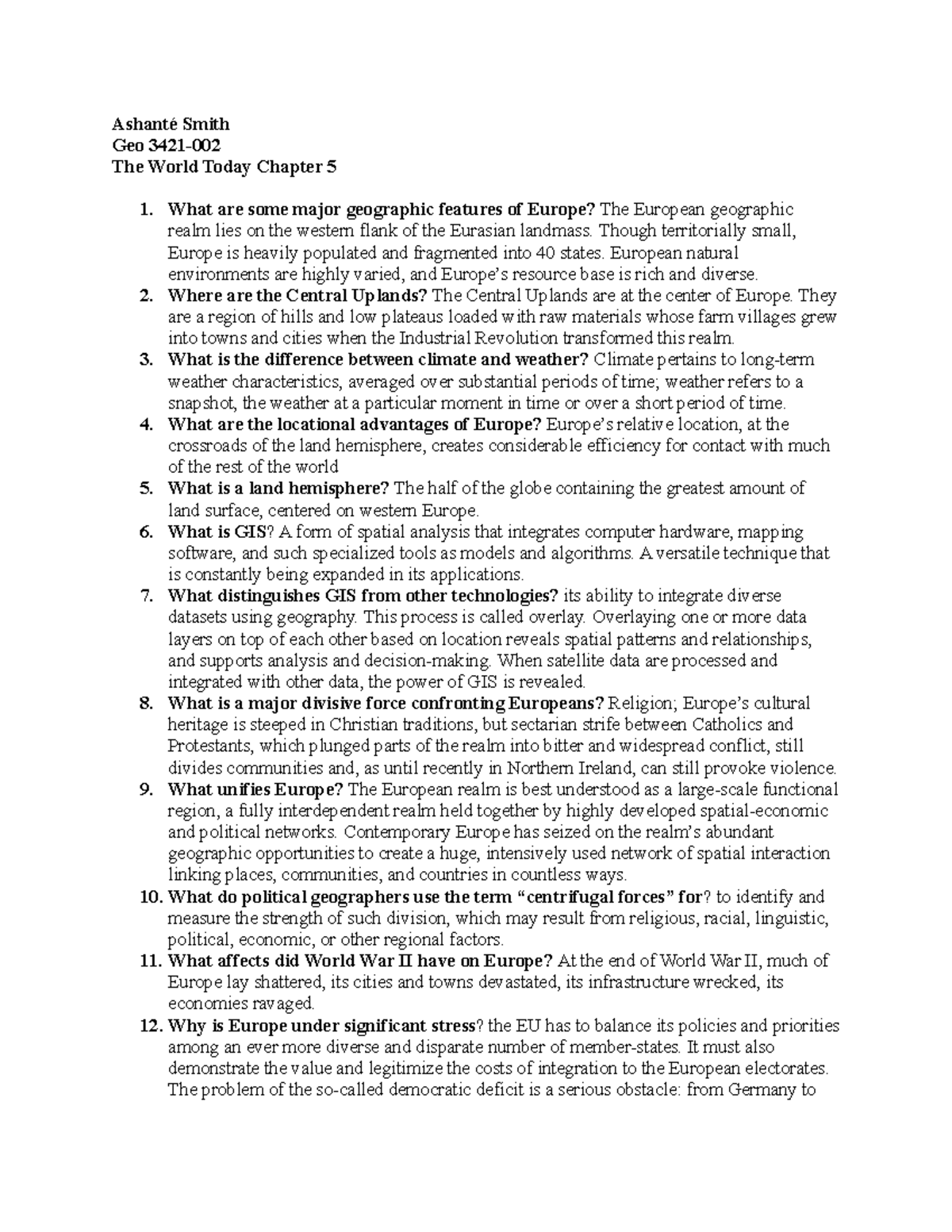 World today ch 5 - Ashanté Smith Geo 3421- The World Today Chapter 5 1 ...