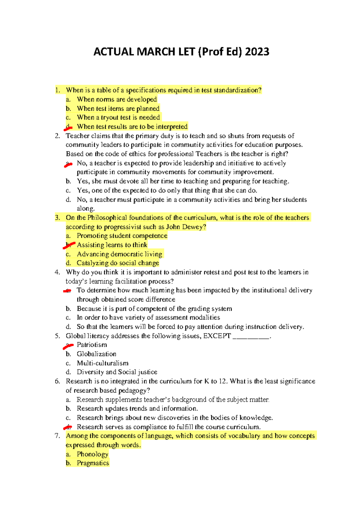 2023 Actual LET PROF ED - practice materials - ACTUAL MARCH LET (Prof ...