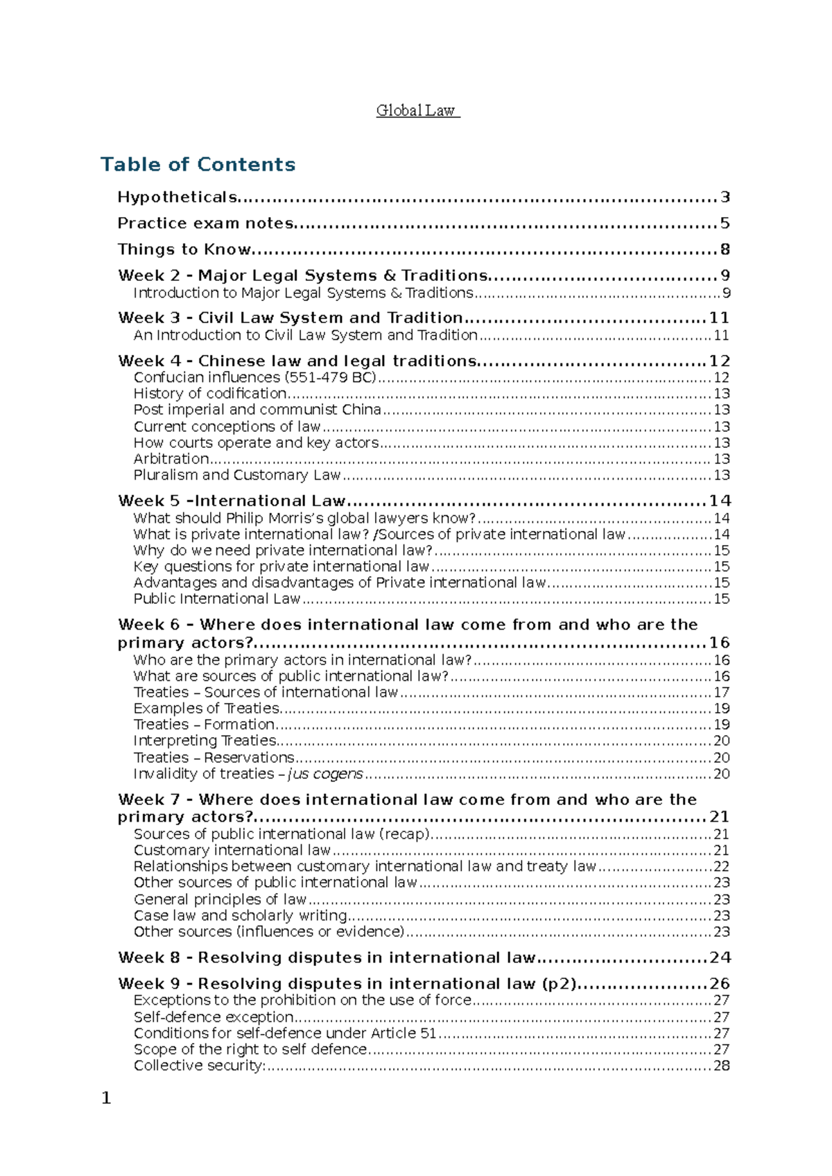 Global Law Exam Notes: Key Concepts and Hypotheticals (LAW101) - Studocu