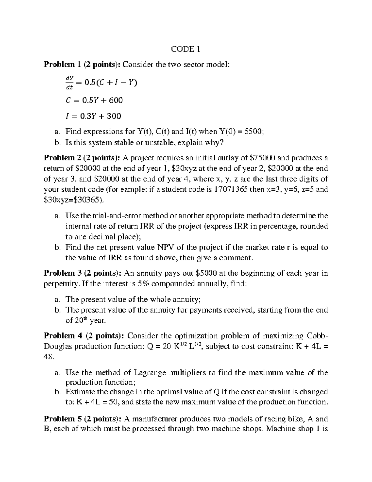 CODE 1 Advanced Calculus Problems and Solutions - Studocu