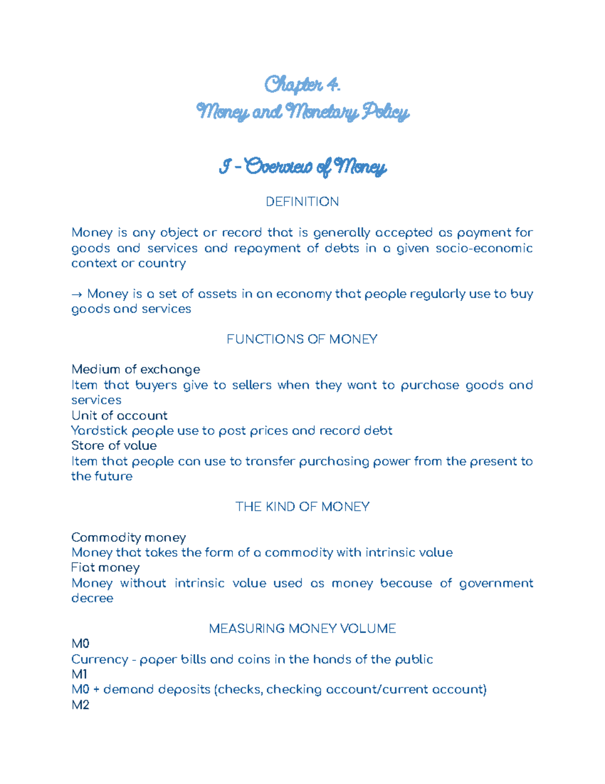 Macroeconomics - Chapter 4: Money and Monetary Policy Notes - Studocu