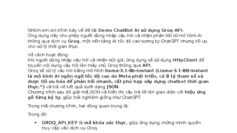 Demo ChatBot AI với Groq API: Hướng dẫn và Cách Hoạt Động - Studocu