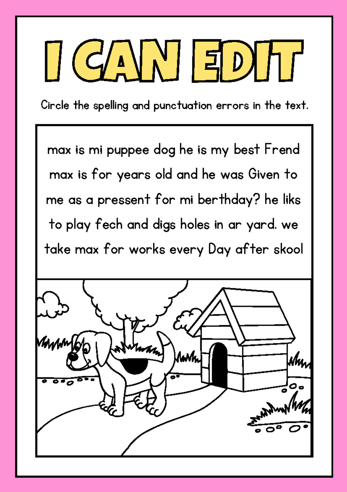 Editing Writing English Digital Worksheet - English I - I CAN EDITI CAN ...