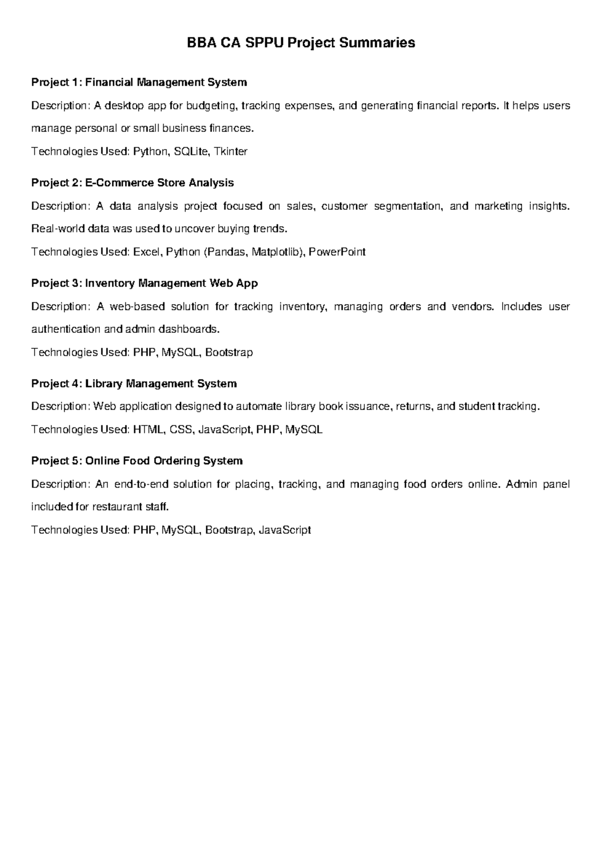 BBA CA SPPU Project Summaries: Financial & Management Systems - Studocu
