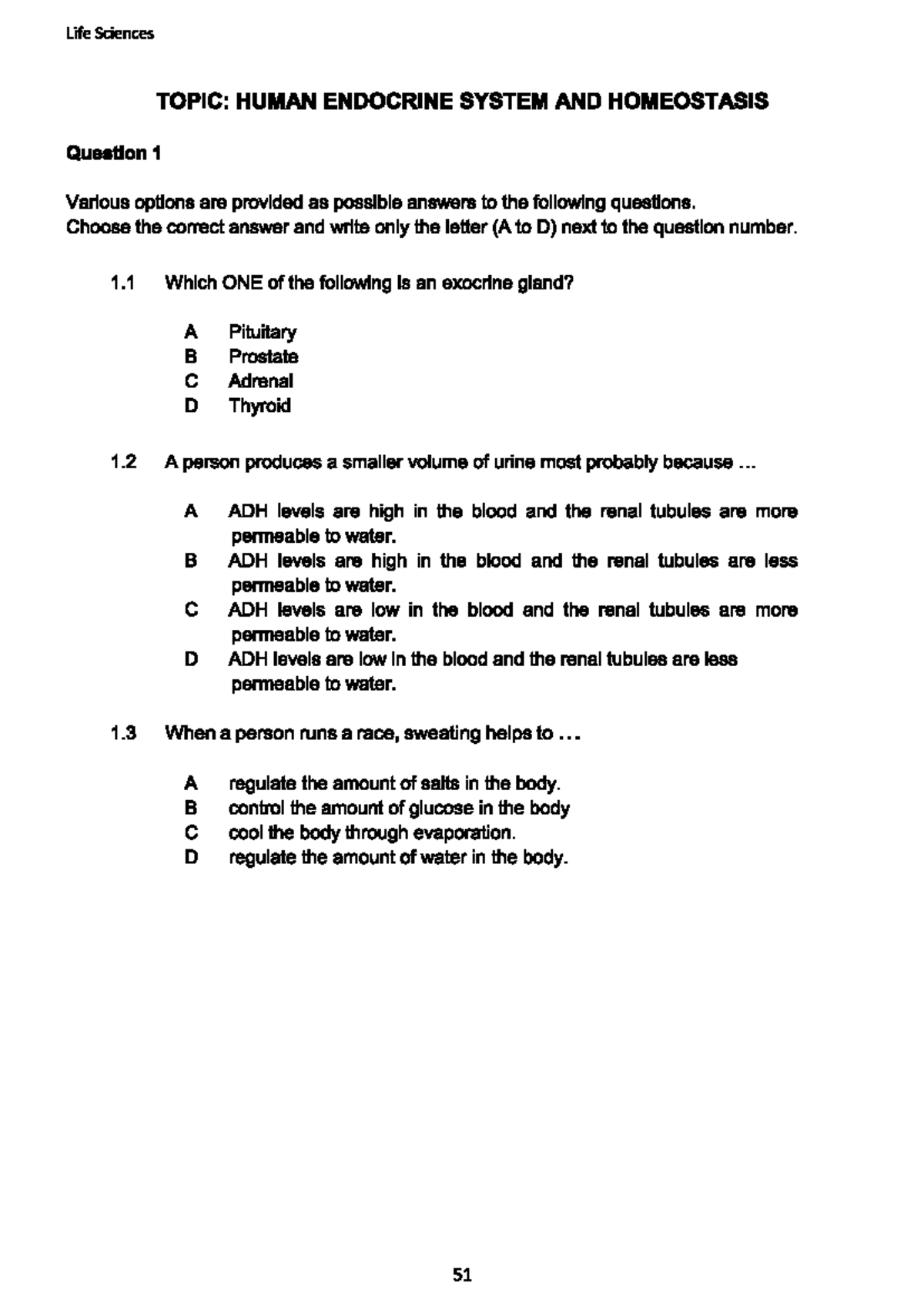 Homeostasis Exam Questions: Human Endocrine System Insights - Studocu