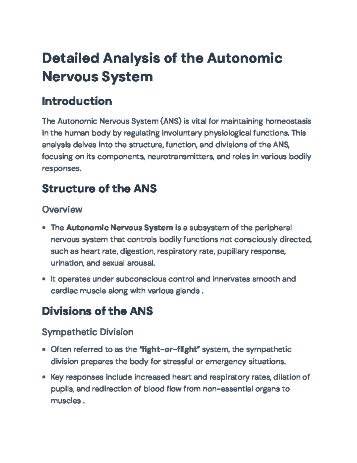 Detailed Analysis of the Autonomic Nervous System (ANSC 101) - Detailed ...