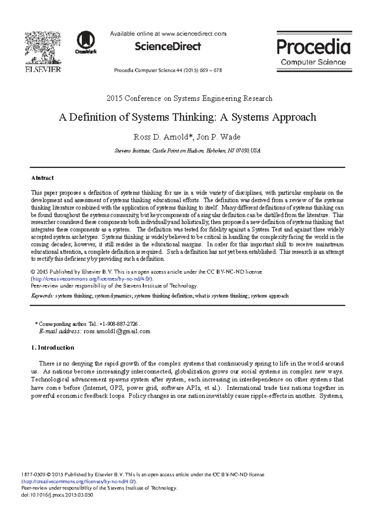 A Definition of Systems Thinking: A Systems Approach (CS 2015) - Studocu