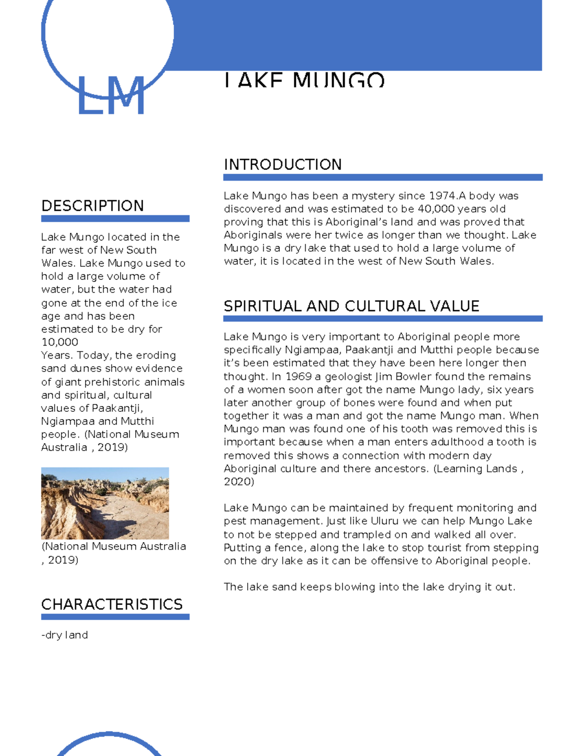 Lake Mungo: Cultural Significance and Historical Insights - Studocu