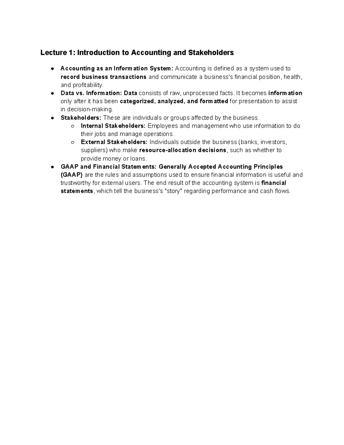 Lecture 1: Intro to Accounting & Stakeholders Analysis - Studocu