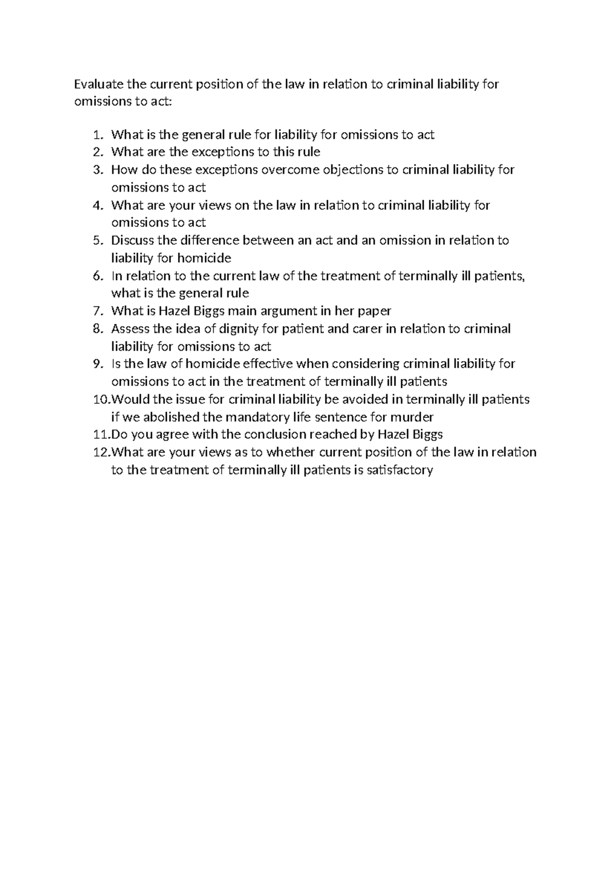 Questions - criminal law damage question examples - Evaluate the ... Questions - criminal law damage question examples - Evaluate the ...