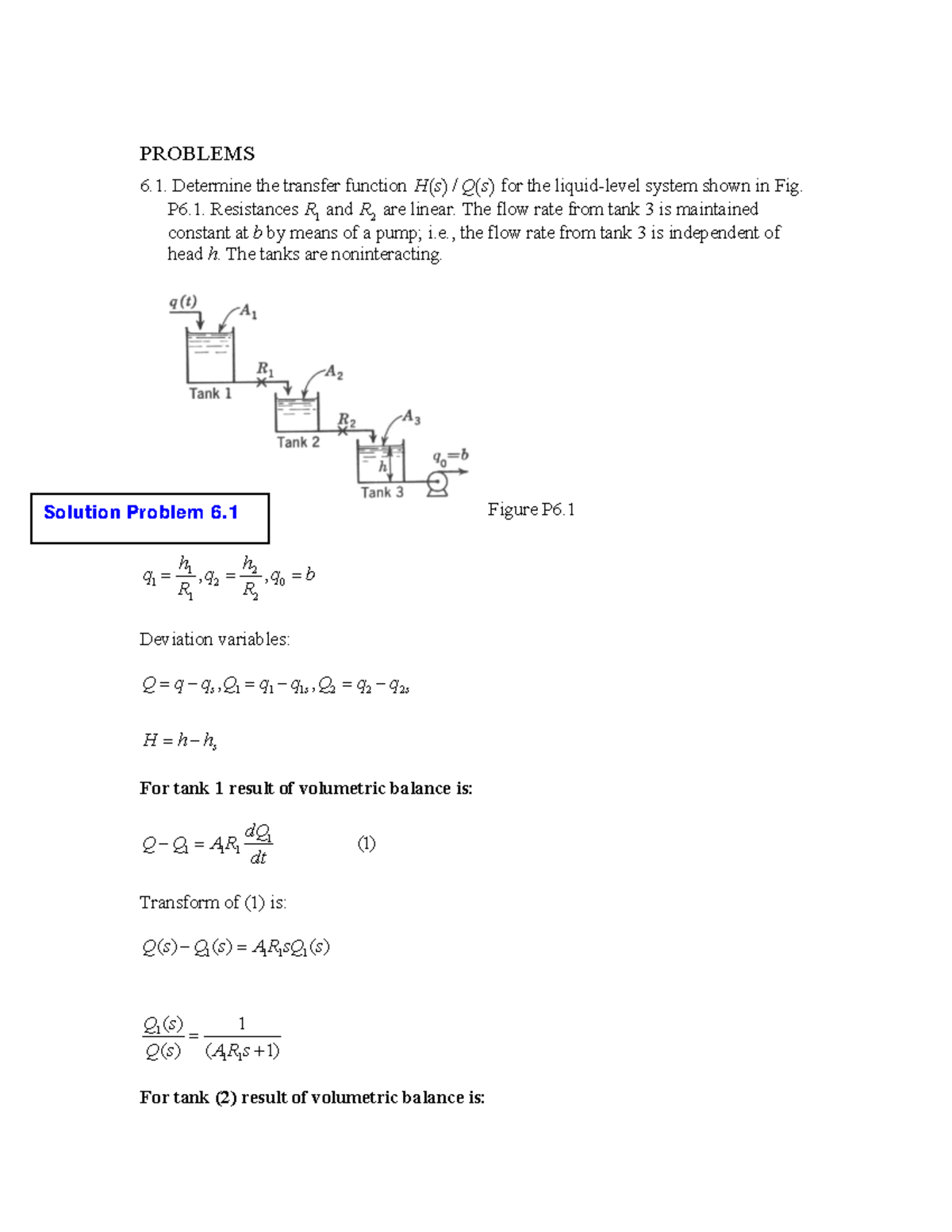 Chapter 6 Solutions: Transfer Functions for Liquid Level Systems ...