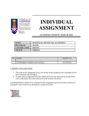 FIN533 individual assignment - INDIVIDUAL ASSIGNMENT FIN PERSONAL ...