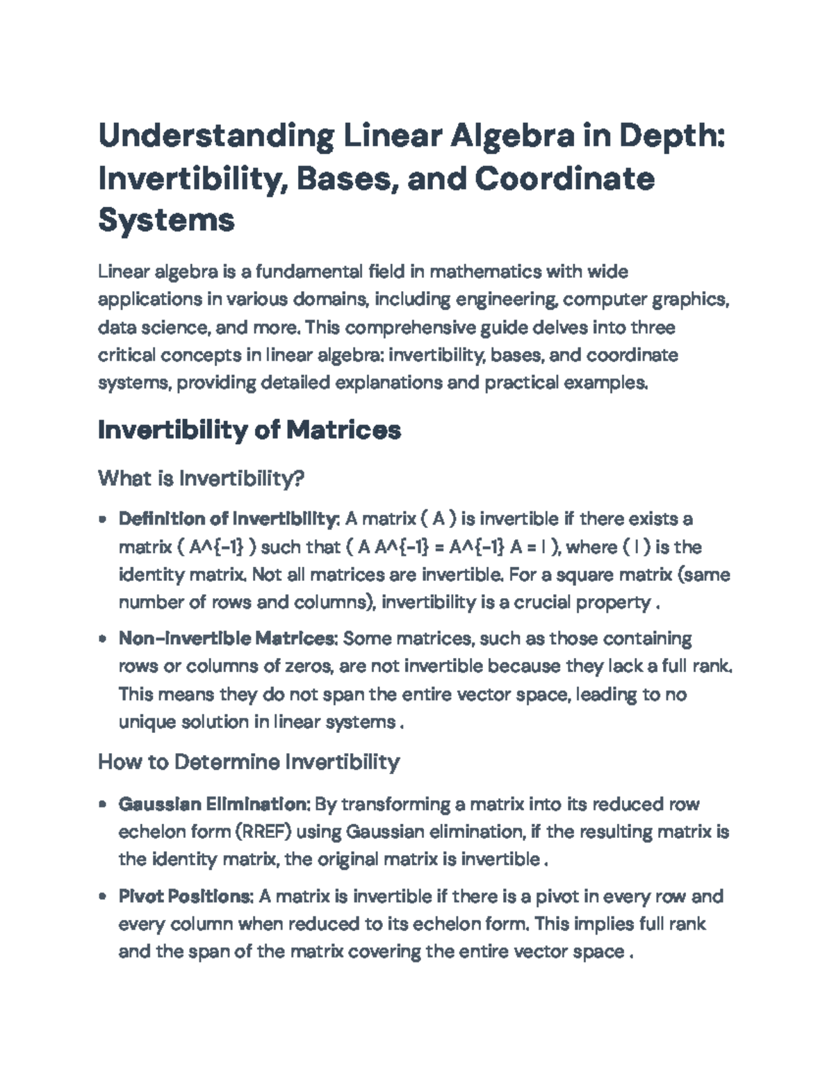 Understanding Invertibility, Bases, and Coordinate Systems in Linear ...