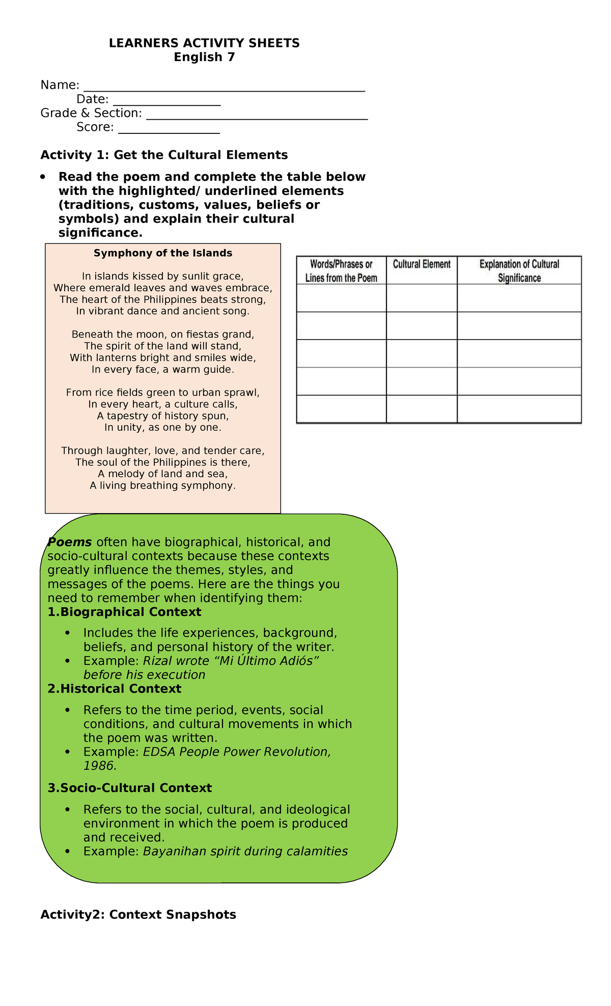 7LAS - Cultural Elements and Contexts in Filipino Poetry Activities ...