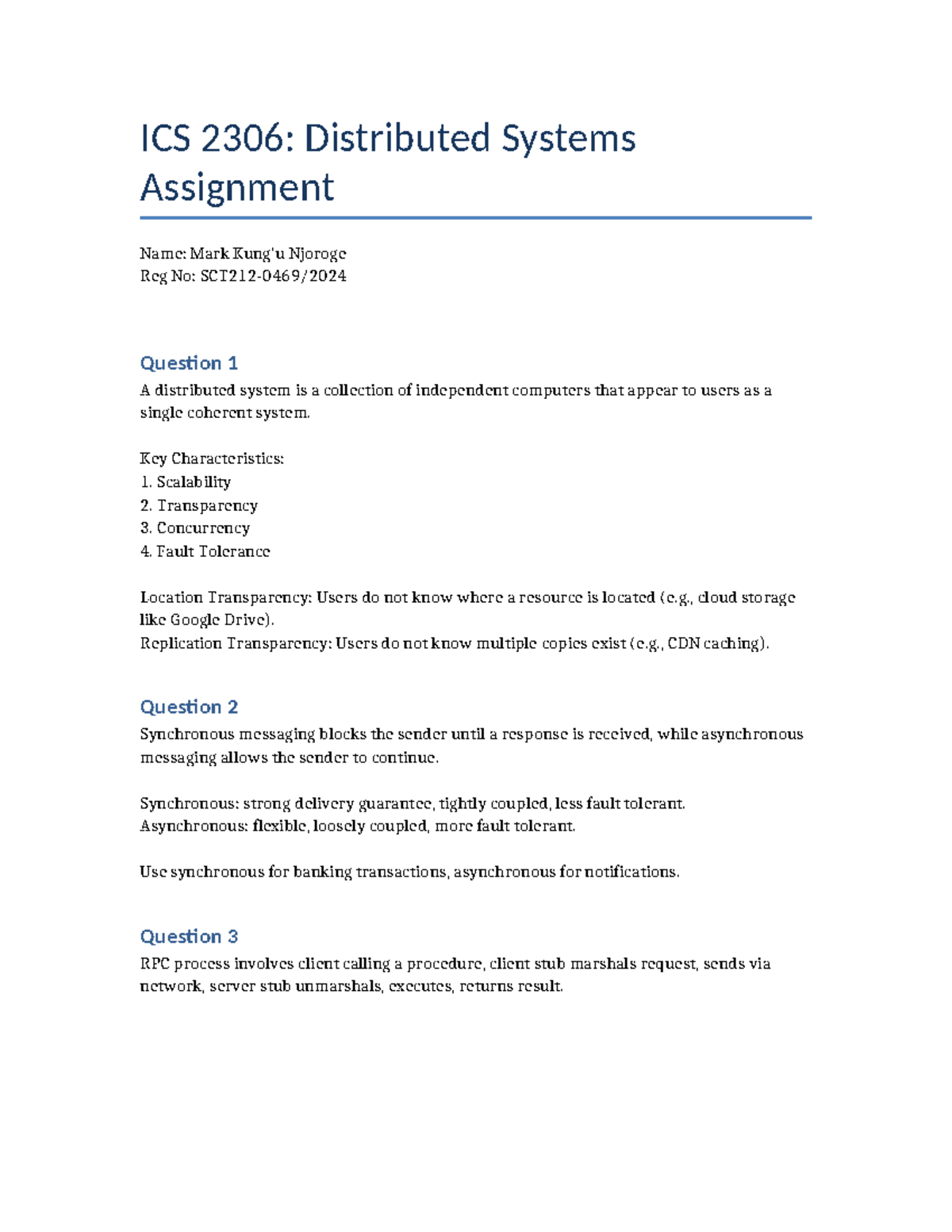 ICS 2306: Distributed Systems Assignment Overview and Key Concepts ...