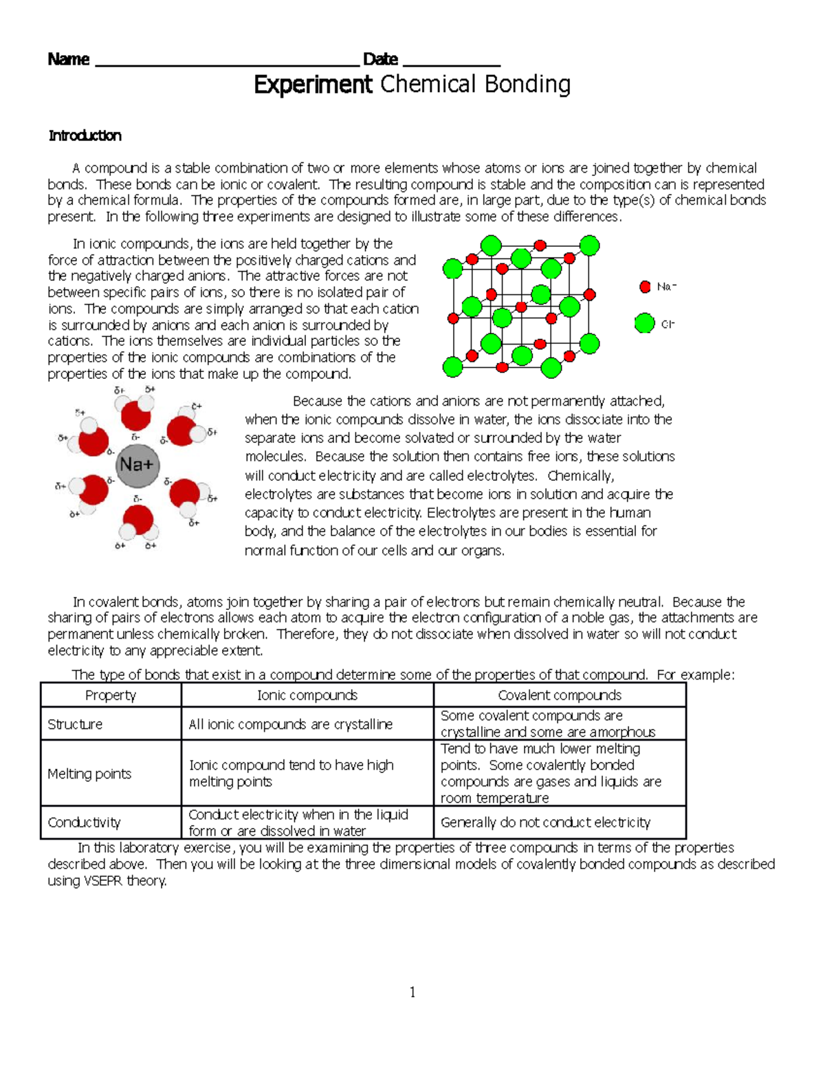 Experiment - Prelab on Chemical Bonding Properties and Types - Studocu