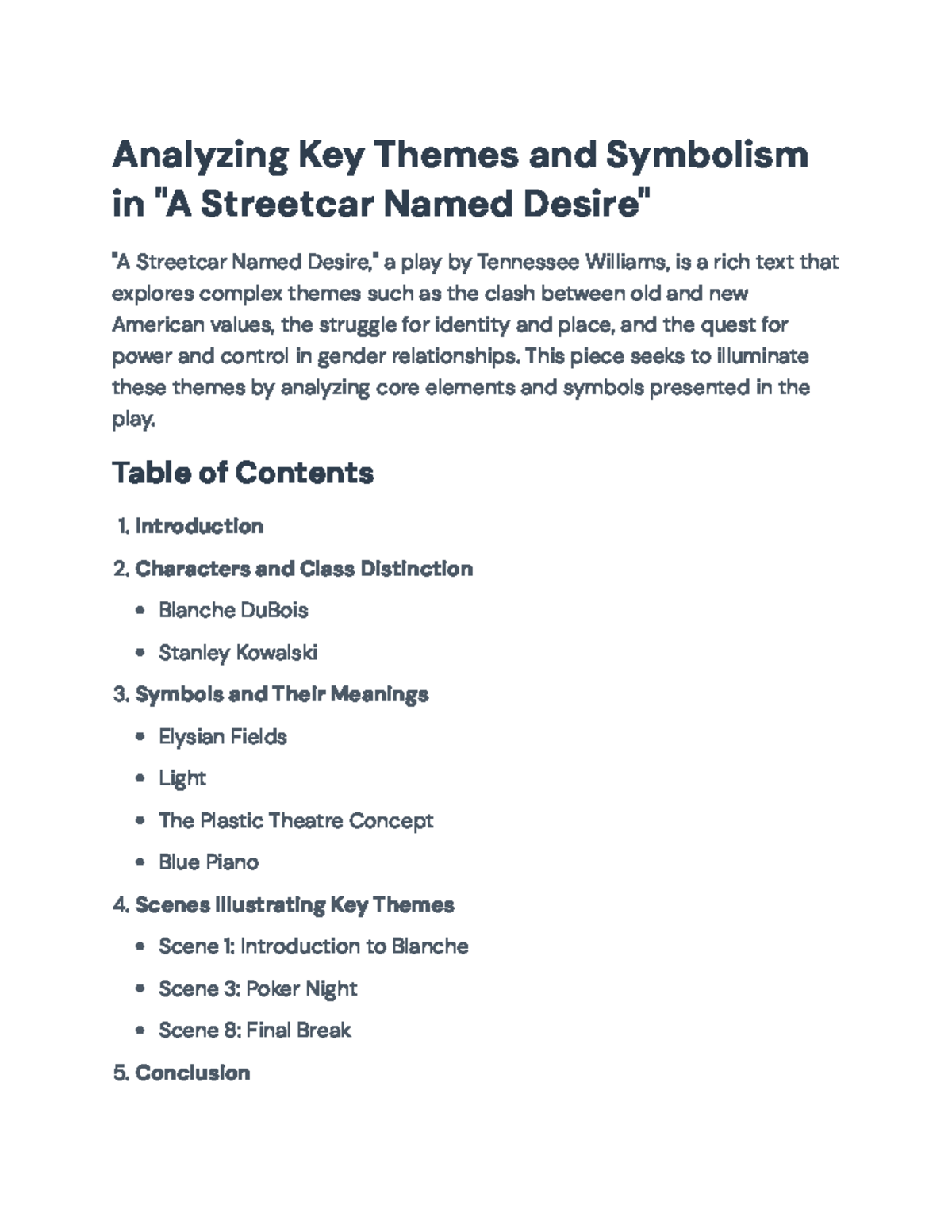Analyzing Key Themes and Symbolism in "A Streetcar Named Desire ...