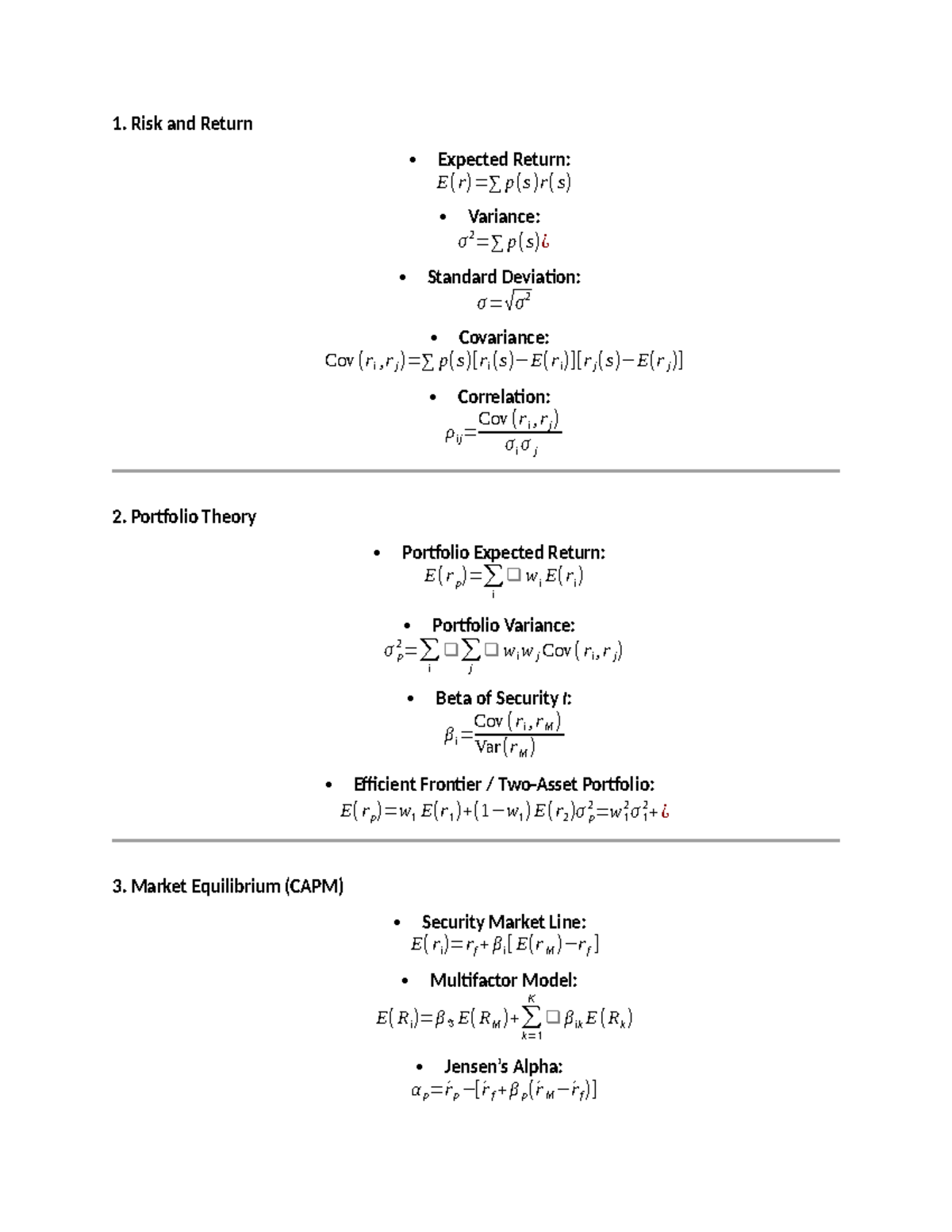 Financial Concepts Formula Sheet: Risk, Return, and Valuation - Studeersnel